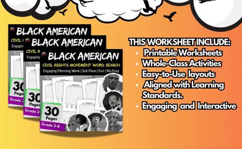 Black American Civil Rights Movement Word Search Puzzle 4th,5th,6th,7th ...