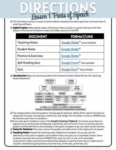 8 Parts of Speech - English Grammar Lesson - Print &amp; Digital - Revised 2024