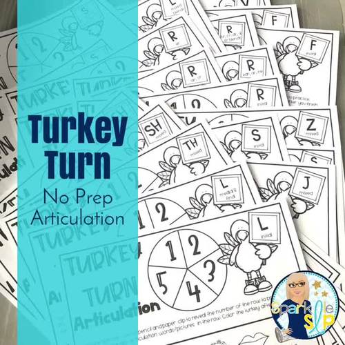 Thanksgiving Articulation Speech Therapy Turkey No Prep Spinner Worksheets