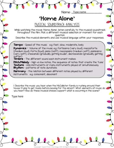 'Home Alone' Movie Music Soundtrack Analysis Task by Teach From The Stage