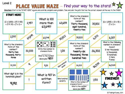 Place Value Maze- Expanded Notation, Place Value Word Problems, Elementary