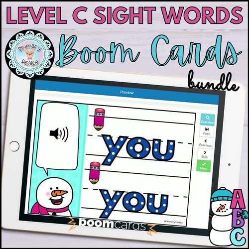 Sight Word Snowman Centers: Boom Card Bundle (Level C) by Primary Paisley