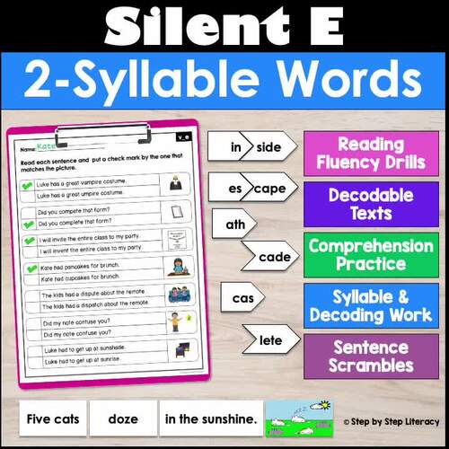 Silent E Magic E 2 Syllable Words Reading Fluency Practice Orton Gillingham