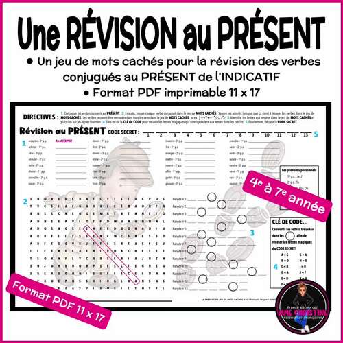 Les verbes - Révision au PRÉSENT - Mots cachés I French Verbs Revision