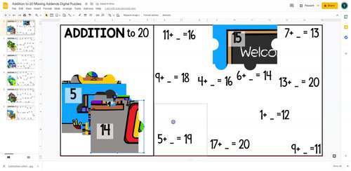 Missing Addend Addition Facts to 20 Digital Math Facts Jigsaw Puzzles