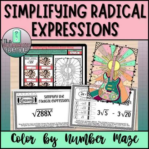 Simplifying Radical Expressions (Square Roots) Scavenger Hunt Coloring ...