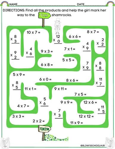 ST. PATRICK'S DAY MATH CENTER ACTIVITIES (MULTIPLICATION AND DIVISION 0-12)