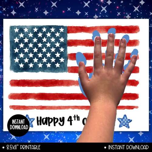 4th of July American Flag Handprint Craft, America USA Independence Day ...