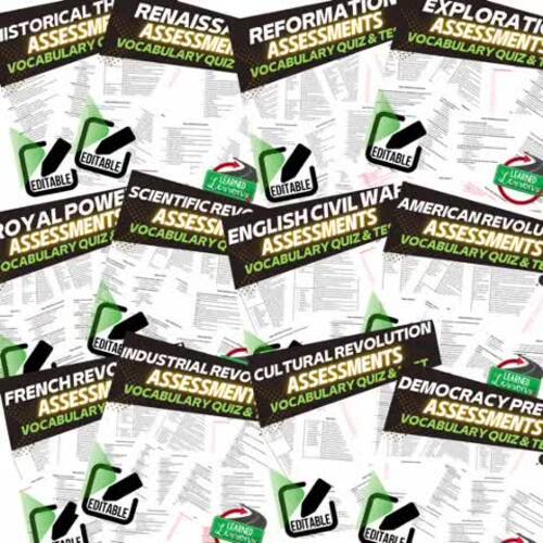 Renaissance Assessments, Tests, Modern World History Quizzes Editable