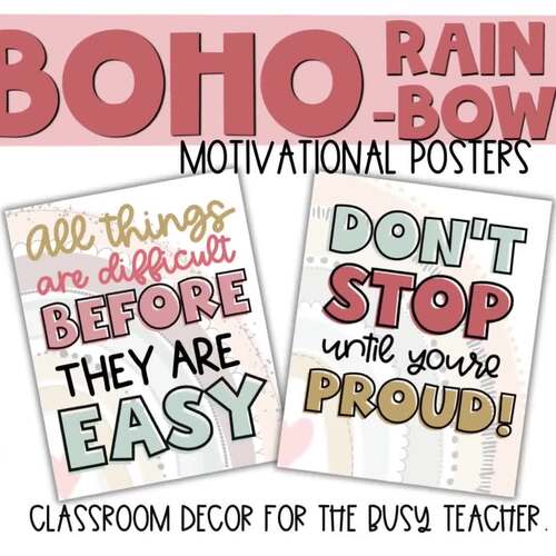 Boho Rainbow Motivational Posters by KerrySDigitalDesigns | TPT