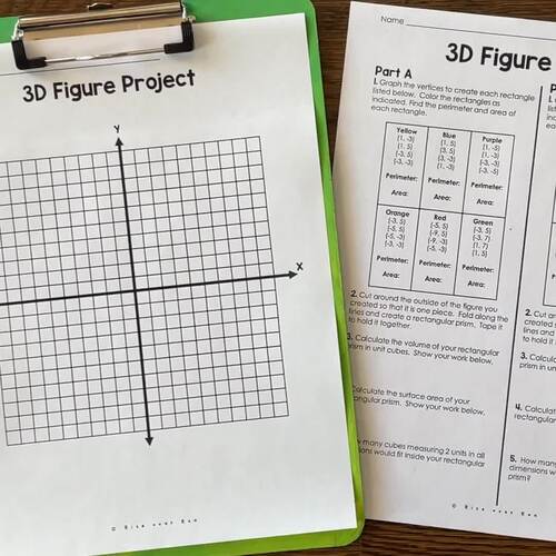 Surface Area and Volume Project with 3D Figures for 7th Grade by Rise ...