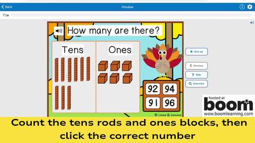 Thanksgiving Math Place Value Tens and Ones Counting Digital Boom Cards