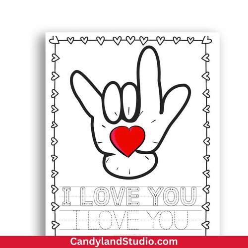 ASL ILY I Love You Coloring Tracing Page by Candyland Studio | TPT