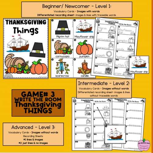 Thanksgiving Write the Room ESL Vocabulary Games for Newcomers | TPT