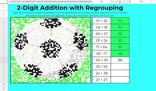 2 Digit Addition with Regrouping Pixel Art Math Digital Mystery Pictures