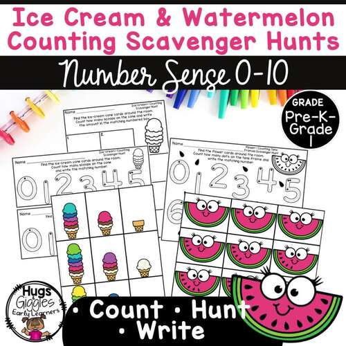 Ice Cream & Watermelon Counting Hunt | Number Sense 0–10 | TPT