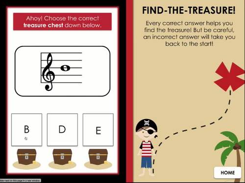 Find the Treasure | Treble Line Notes | Interactive Digital Music Game