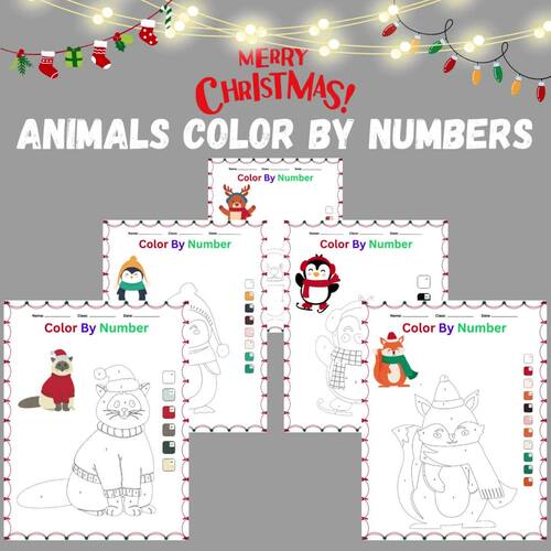 Christmas ANIMALS Color by Number - Fun Christmas Coloring Pages