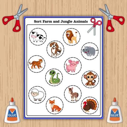 Sort Farm and Jungle Animals | Cut and Paste Sorting Activity ...