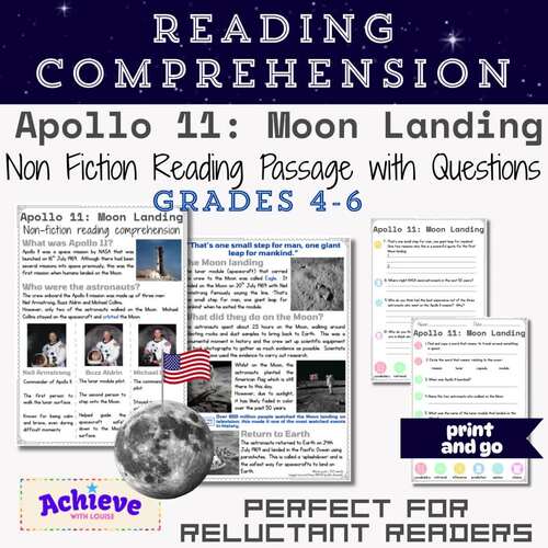Apollo 11 Moon Landing Reading Comprehension | Space Nonfiction Text ...