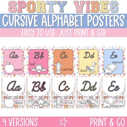 Pastel Sports Cursive Alphabet Posters, Varsity Sporty Baseball ...