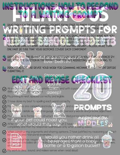 20 HILARIOUS Middle School Writing Prompts Bundle by Megan and the Middles