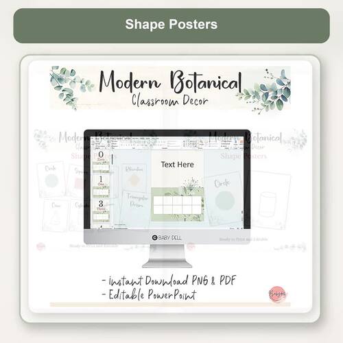 2D and 3D Shape Posters: Botanical Classroom Decor | Editable Math Posters