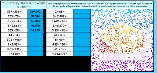 Multiplying Multi-Digit Whole Numbers Pixel Art Digital Activity