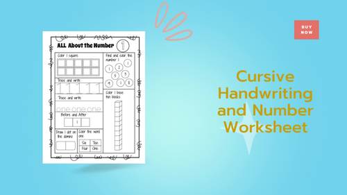 Cursive Handwriting and Number Worksheet by Creating happiness | TPT