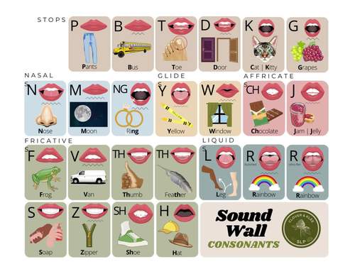 Mini Sound Wall - Consonants (Mouths + Drawings) by Clover and Klee SLP