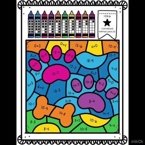 Addition and Subtraction Within 20 – Pet Theme Color-by-Skill Worksheets