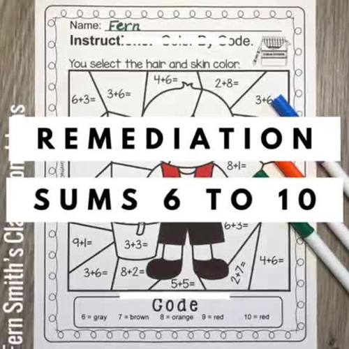 Addition Sums 6 to 10 Color By Number For Math Remediation | TPT