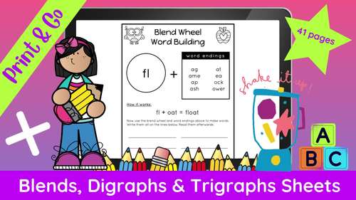 Blend Wheel Word Building Worksheets - 2 & 3 Letter Blends, Di & Trigraphs