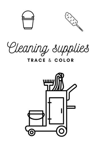 Cleaning Supplies 1 (Trace & Color) by Mazic Worksheet | TPT