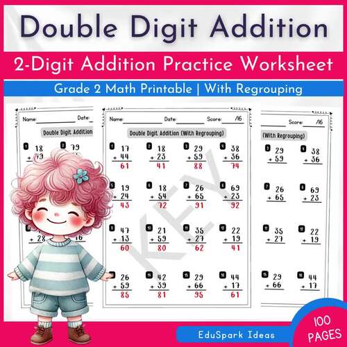 Double Digit Addition With Regrouping | 2-Digit Addition Practice Worksheet
