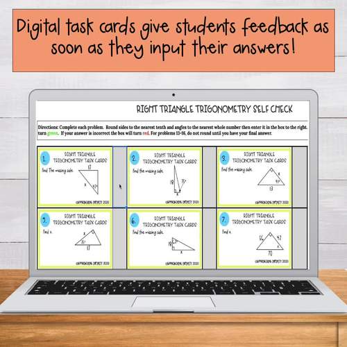 Right Triangle Trigonometry Task Cards with Digital Self Check Version ...