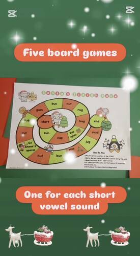 Christmas Games CVC Word Board Games - Short Vowel Sounds | TPT