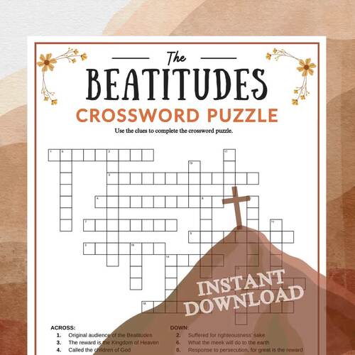 Beatitudes Crossword Puzzle | Jesus' Sermon on the Mount Bible Printable