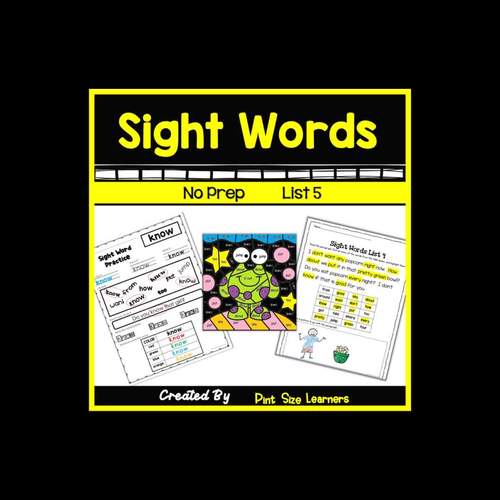Sight Word Practice | Center Activity & Worksheets | List 5 | K - 1st