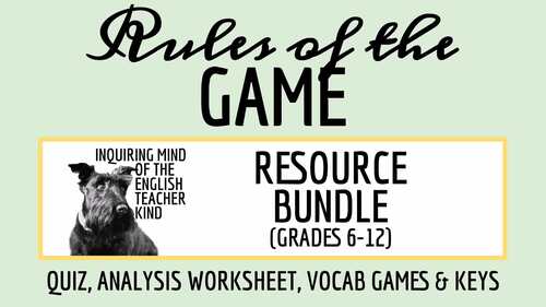"Rules of the Game" by Amy Tan Quiz, Close Reading Worksheet, and Vocab ...