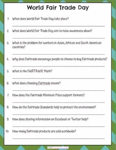 World Fair Trade Day Reading Comprehension Worksheets by Metacognitive ...