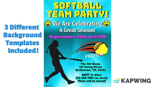 Softball Team Party Invitations THREE templates EDIT ON GOOGLE SLIDES