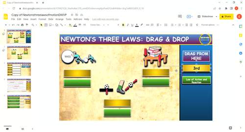 Newton's Three Laws Drag & Drop Worksheet: Google Slides + PPT Version
