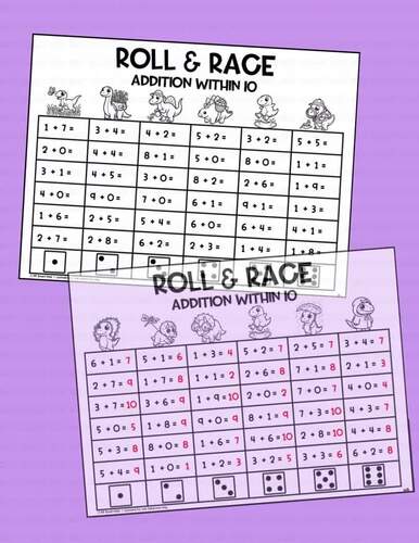 Roll and Race Add & Subtract Within 10 Spring Dice Game Printables ...