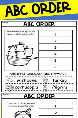Thanksgiving Turkey ABC Order | Alphabetical Order Worksheets November