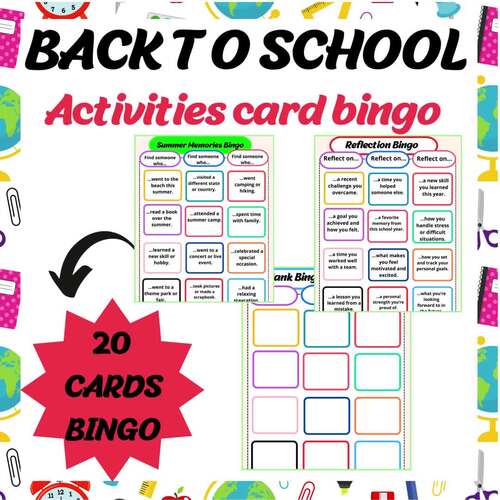 Grade All About Me First Day week Of Back To School Activity Cards Bingo