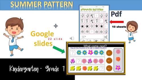 Summer Pattern Logic Puzzle pdf Cut and Glue , Google slides Drag and drop
