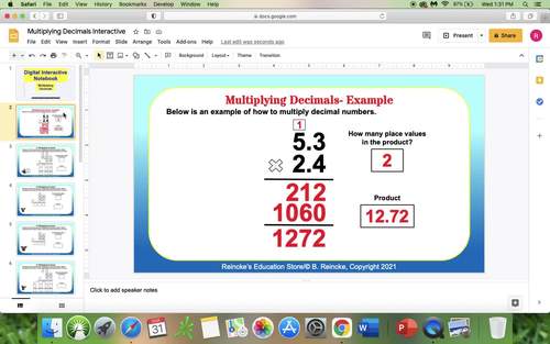 Multiplying Decimals Interactive Notebook (Digital- Google Slide)