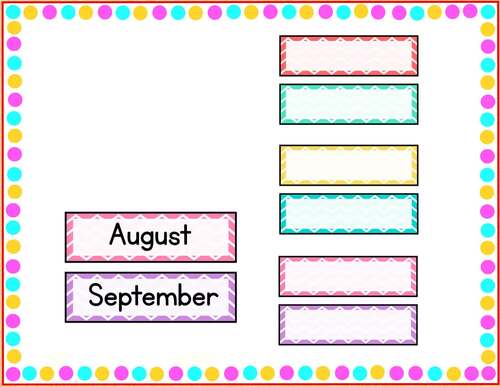 Printable Bright Chevron Weekdays and Months Labels, Colorful Chevron ...