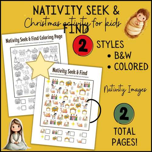 Nativity Seek and Find Game for Kids | I Spy Christmas Game | Coloring Page